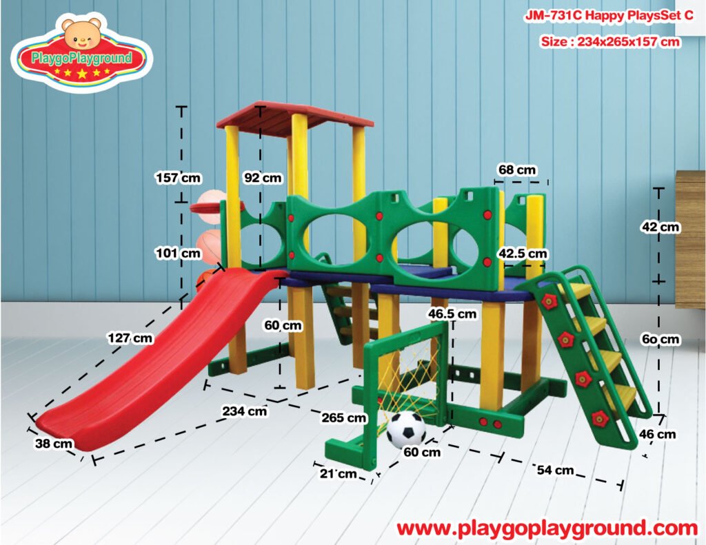ชุดโดมสไลเดอร์ แป้นบาสโกลฟุตบอล Happy Box รุ่น JM-731C – Playgoplayground